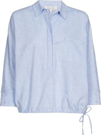 Marie M&eacute;ro Femme, Blouses et Chemises, Bleu, Taille: 42 FR Chemisier Court en Coton avec Ceinture &agrave; Nouer