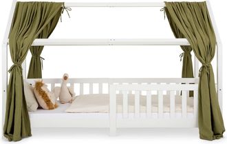 IDIMEX Hausbett Himmel NENA im 2er Set in dunkelgr&uuml;n - Betthimmel aus 100% Baumwolle, Baldachin Musselin zweilagig, Bettvorhang f&uuml;r Hausbetten, Hausbett Deko