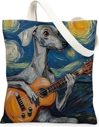 Generic Sac fourre-tout r&eacute;utilisable en toile pour l&eacute;vrier 33 x 38,1 cm, motif guitare &eacute;toil&eacute;e, sac d&eacute;picerie r&eacute;utilisable pour femme, animal de compagnie, ch