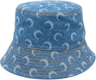 Marine Serre Femme, Accessoires, Bleu, Taille: ONE Size Denim Bucket Hat with Crescent Moon Print