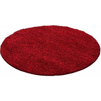 LIFE Tapis Rond Shaggy Uni Poils Longs Tapis Salon Chambre (Rouge - 160x160cm)
