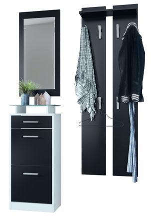 Vladon Garderobenset Garderobe Loret V2 Mini, Korpus in Wei&szlig; matt/Front in Schwarz matt