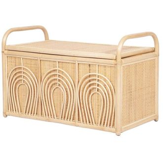 Vente-Unique Coffre de rangement en rotin tress&eacute; - L.91 x P. 48 x H. 58 cm - Naturel - LUMORA