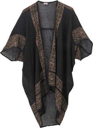 Guru Shop Offener Boho Cardigan, Plus Size Jacke, Kimono mit Druckbord&uuml;re - Schwarz, Damen, Baumwolle