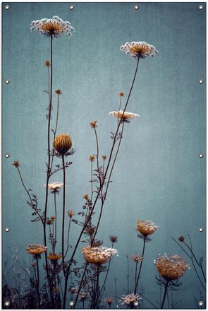 Wallario Outdoor-Poster f&uuml;r Garten oder Balkon Filigrane Wildblumen, Motivbanner Gr&ouml;&szlig;e: ca. 120 x 180 cm, Outdoor-Bild