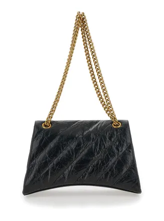 Balenciaga Womens Crush M Black Crossbody Bag With B Logo Calf Leather Shoulder
