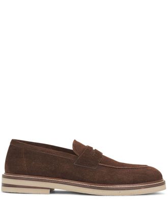 Brunello Cucinelli mocassins en daim &agrave; petit talon - Marron