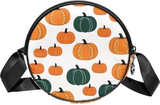 Generic Petit sac &agrave; bandouli&egrave;re rond pour femme, motif citrouilles avec fermeture &eacute;clair, bretelles r&eacute;glables, sac &agrave; main rond d&eacute;contract&eacute; pour femmes et fill