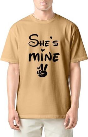 Generic T-shirt d&eacute;t&eacute; &agrave; manches courtes et col rond en coton avec inscription &laquo; Shes Mine Heart &raquo; pour la Saint-Valentin, pour les voyages, kaki, XXL
