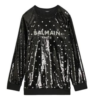 Balmain Black Sequin Embellished Jumper Dress Size M