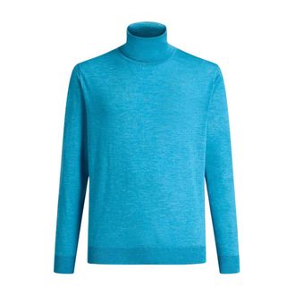 Kiton Seide Kaschmir Leinen Polo Hals Top - - Knitwear - Herren - Blau - XL