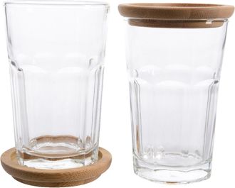 K&S Glas Teeglas mit Deckel aus Holz Trinkglas H ca. 13 cm 2er Set