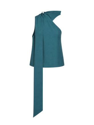 Giuseppe Di Morabito Womens One-Shoulder Virgin Wool Top With Jewels Green Tops