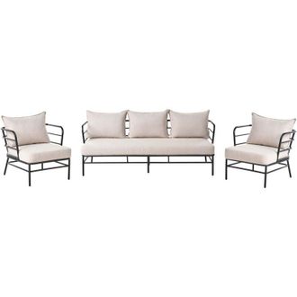 Beliani Beliani - Ensemble de Jardin Canap&eacute; 3 Places et 2 Fauteuils en Aluminium avec Coussins &Eacute;pais D&eacute;perlant Beige Clair Ponzone