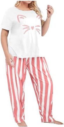 Generic Ensembles de Pyjama pour Femme d&eacute;t&eacute; Coton Femmes Enceintes Extensible Bas Confortable Deux Pi&egrave;ces Nuit Ray&eacute; Ou Floral Tendance en Luxueux f35