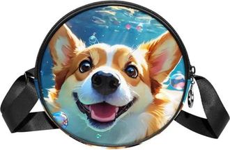 Generic Sac &agrave; bandouli&egrave;re Circle pour femme, petit sac &agrave; bandouli&egrave;re sous-marin Corgi avec fermeture &eacute;clair et bretelles r&eacute;glables style d&eacute;contract&eacute; pour femm