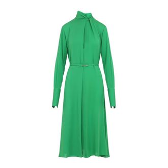 Tom Ford Washed Seiden-Georgette Langarm Kleid mit drapiertem Kragen und G&uuml;rtel - - Dresses - Damen - Gr&uuml;n - 3XS