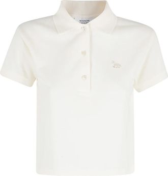 Maison Kitsun&eacute; Femme, Tops, Blanc, Taille: 38 FR Baby FOX Cropped Polo