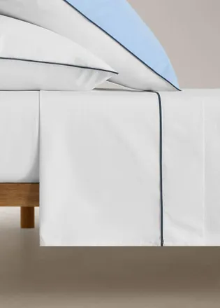 Mango Drap plat enfant percale de coton liser&eacute; en contraste lit 90 cm bleu ciel - Home - Lit 90 cm - MANGO HOME