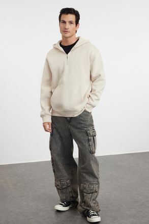 Trendyol MAN Herren Beige Einfarbig Lang Oversize Sweatshirts