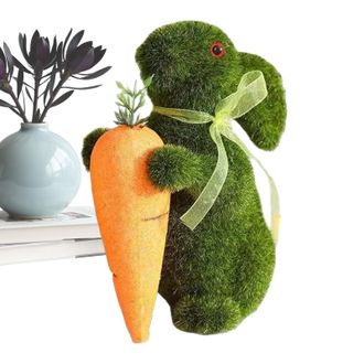 Generic Hasenfigur, gr&uuml;ne Statue mit Ostermoos - stehend beflockt mit Karotte | f&uuml;r Tischdecken, Tischdecken, Tischdekoration, Kolonialhaus, Au&szlig;endekoration, 