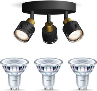 Philips Niall Einbaustrahler (Schwarz/Gold) - Warmwei&szlig;es Licht - Deckenstrahler mit 3 Lichtpunkten - GU10 - SceneSwitch - Einfach Dimmbar mit Ihrem klassische