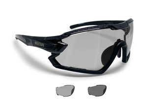 Bertoni Fahrradbrille Sport Sonnenbrille Radbrille MTB mit Sehstärke für Brillenträger mod. QUASAR (Schwartz/Selbsttönende Polarisierte)