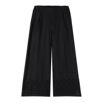 Oltre Cropped-Hose mit Stickerei am Saum - - Trousers - Damen - Schwarzk - XS