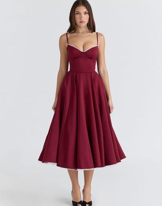 House of CB Mademoiselle - Robe mi-longue en tulle satin&eacute; - Lie-de-vin-Rouge