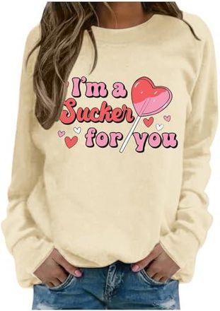 Generic Sweat &agrave; capuche d&eacute;contract&eacute; &agrave; col rond imprim&eacute; pour la Saint-Valentin 2026, beige, L