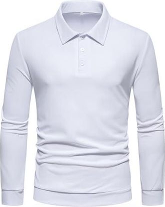 AlltheMen Polo Homme Manches Longues Respirant T-Shirt de Golf Casual Chemises Col Boutonné Travail Haut De Sport Blanc XL