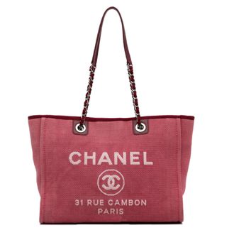Chanel Red Canvas Deauville Tote Bag