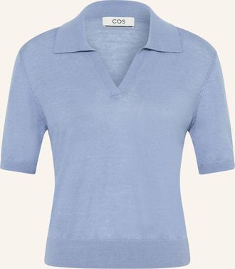 COS Cos Strick-Poloshirt Mit Leinen blau