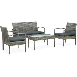 vidaXL Vidaxl - Salon de jardin 4 pcs avec coussins R&eacute;sine tress&eacute;e Gris