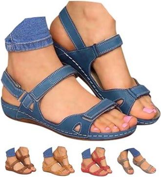 Generic Sandales orthop&eacute;diques compens&eacute;es pour femme - Bout ouvert - Confortables - Style boh&egrave;me d&eacute;contract&eacute; - Chaussures de marche &agrave; talons hauts avec soutie