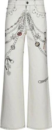 John Richmond Femme, Jeans, Blanc, Taille: 40 FR Pantalon &Eacute;vas&eacute; avec Motif Graphique