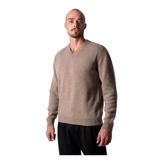 Daniele Fiesoli Brauner Melange Cashmere V-Ausschnitt Pullover - - Knitwear - Herren - Braun - M