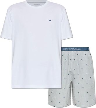 Emporio Armani Homme, V&ecirc;tements de nuit et de d&eacute;tente, Blanc, Taille: S Pyjamas avec motif logo jacquard short Bermuda