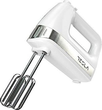 Tesla MX500WX Stabmixer (500 W, 5 Geschwindigkeitsstufen, Turbo-Funktion, 2 Schneebesen, 2 Haken), Edelstahl-Wei&szlig;