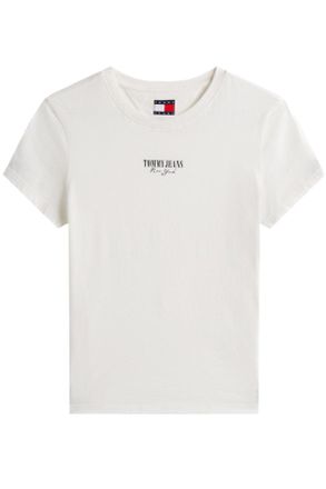 Tommy Jeans Damen Tjw Slim Essential Logo2 Tee EXT Dw0dw20913 S/S T-Shirt, White (Ecru), XL EU
