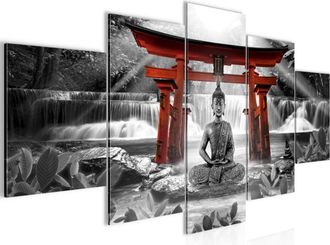 Runa Art Bilder Feng Shui Buddha 200 x 100 cm 5 Teilig XXL Wanddekoration Design Rot Grau 036451c