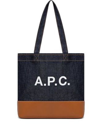A.P.C. sac cabas en jean à base en cuir - Bleu