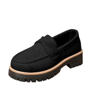 Generic Mocassins &eacute;l&eacute;gants &agrave; talons &eacute;pais pour femme, couleur unie, bout rond, intelligent, respirant, confortable, chaussures de marche d&eacute;contract&eacute;es pour le