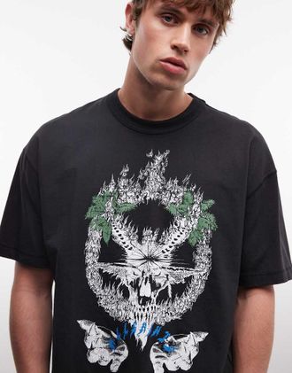 AllSaints Palm Ripper - Kurz&auml;rmliges T-Shirt in Schwarz mit Grafik-Logo