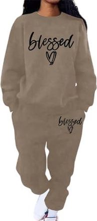 Generic Surv&ecirc;tement de loisirs pour femme - Manches longues - Sweatshirt et pantalon - Surv&ecirc;tement de sport l&eacute;ger - Ensemble de 2 pi&egrave;ces - Lettres imprim&eacute;es -