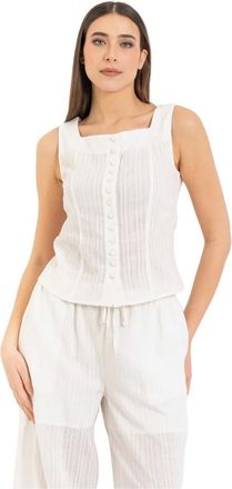 Kocca Femme, Tops, Blanc, Taille: 38 FR Square Neck Striped Cotton Top
