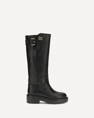 Miu Miu Leather knee-high Boots with buckle detail Female 41