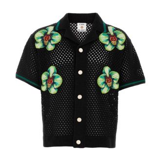 Casablanca Homme, Chemises, Noir, Taille: S Chemise &agrave; Manches Courtes Crochet et Broderie Glitch Orchid