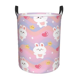Generic Niedliches Hasenherz-Sternchen W&auml;schekorb Rund W&auml;schesammler Mit Henkel W&auml;schetonne F&uuml;r Waschk&uuml;che Decken W&auml;schesack