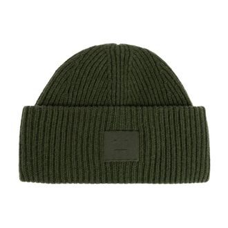 Acne Studios Face Logo Beanie - Yak - - Accessories - unisex - Gr&uuml;n - ONE SIZE